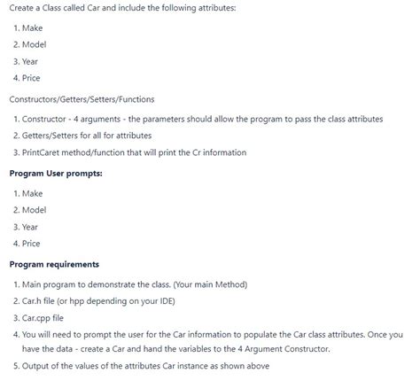 Solved In C ﻿create A Class Called Car And Include The