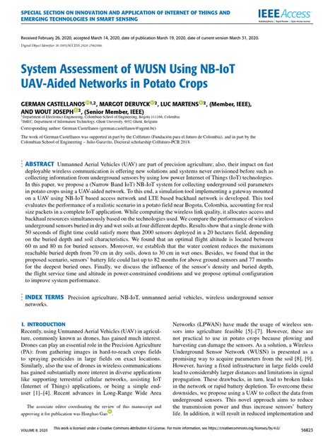 System Assessment Of Wusn Using Nb Iot Uav Aided Networks In Potato Crops Pdf Wireless