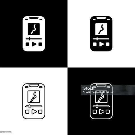 흑백 배경에서 격리된 음악 플레이어 아이콘을 설정합니다 휴대용 음악 장치 벡터 Lcd에 대한 스톡 벡터 아트 및 기타 이미지 Lcd Mp3 플레이어 검은색 Istock