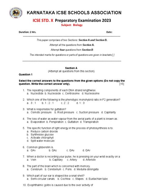 Biology Kisa Preparatory Paper 2023 Pdf Biology Physiology