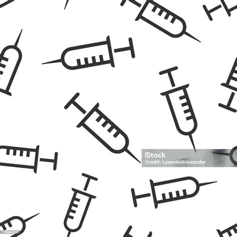 플랫 스타일의 주사기 아이콘 흰색 격리 된 배경에 바늘 벡터 그림을 삽입합니다 약물 투여 원활한 패턴 비즈니스 개념 건강관리와 의술에 대한 스톡 벡터 아트 및 기타 이미지