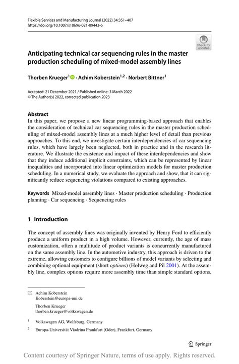 Pdf Anticipating Technical Car Sequencing Rules In The Master