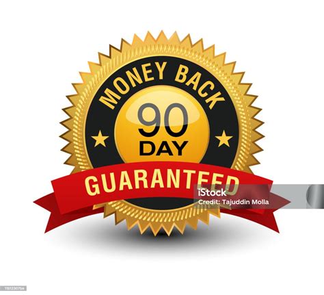 최고 품질의 골든 90 하루 돈 다시 보장 배너 스티커 태그 아이콘 스탬프 라벨 흰색 배경에 고립 된 상단에 빨간색 리본으로 서명 0명에 대한 스톡 벡터 아트 및 기타