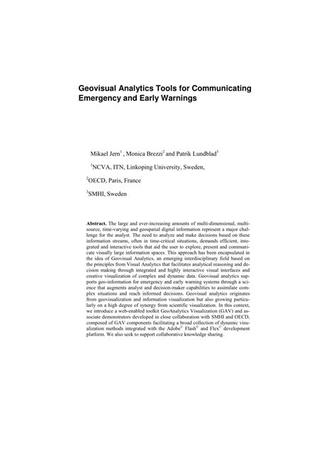 Pdf Geovisual Analytics Tools For Communicating Emergency And Early Warning