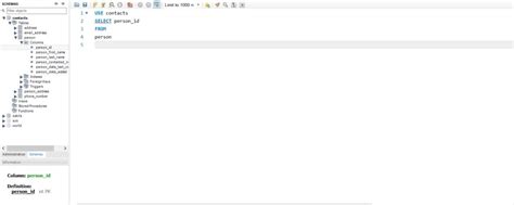 Mysql I Have A Db Named Contacts And A Table Named Person In It What