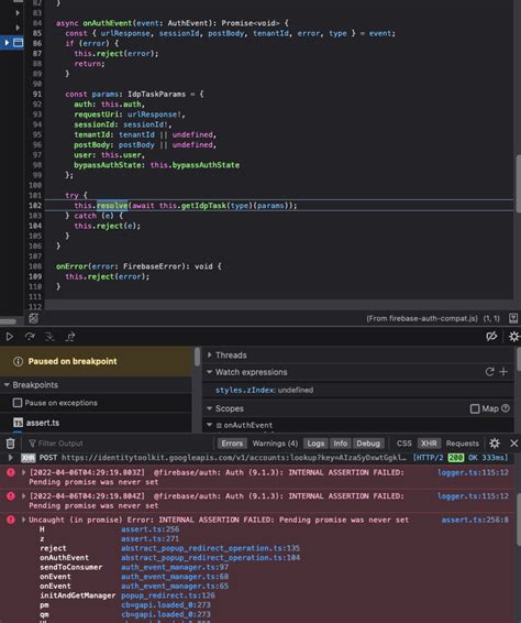 Error INTERNAL ASSERTION FAILED Pending Promise Was Never Set Issue Firebase