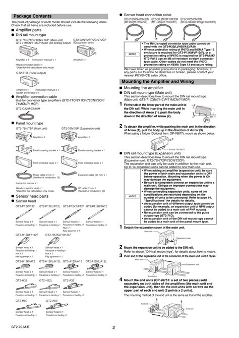 Package Contents Mounting The Amplifier And Wiring Keyence Gt2 70