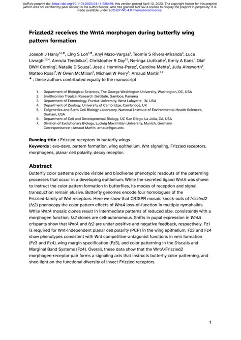 Pdf Frizzled2 Receives The Wnta Morphogen During Butterfly Wing Pattern Formation