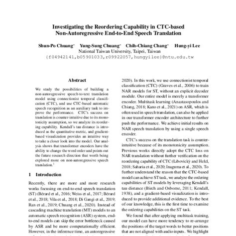 Investigating The Reordering Capability In Ctc Based Non Autoregressive End To End Speech