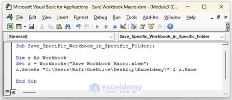 How To A Save Workbook In A Specific Folder Using Vba In Excel 4 Methods