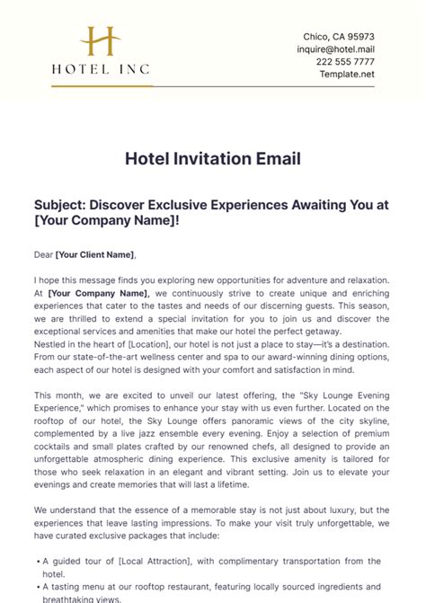 Free Hotel Invitation Email Template To Edit Online