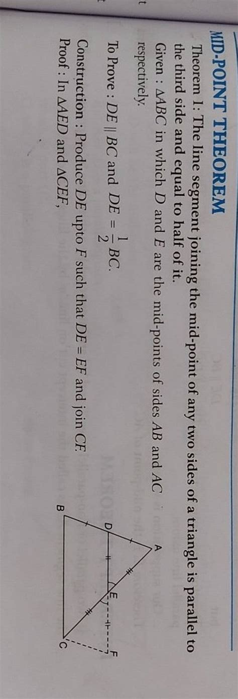 Mid Point Theorem Theorem 1 The Line Segment Joining The Mid Point Of An