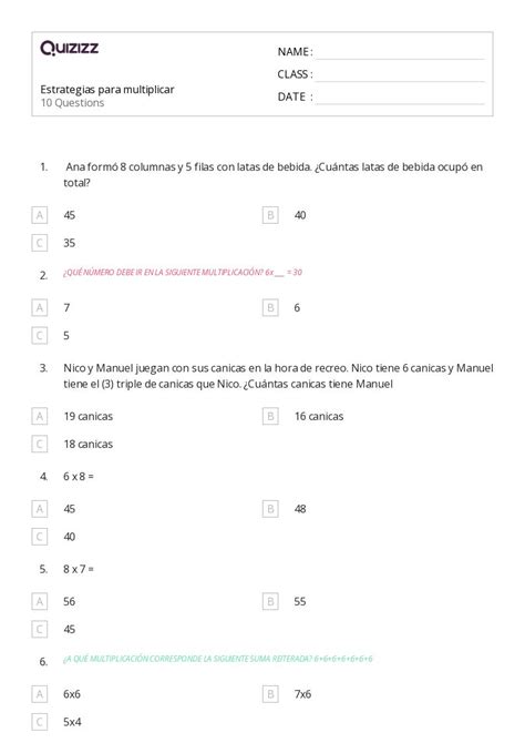 50 Estrategias De Multiplicación Hojas De Trabajo Para Grado 3 En