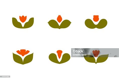 꽃 벡터 로고 마크 템플릿 또는 아이콘 장식용 꽃과 나뭇잎이있는 우아한 디자인 요소 세트 0명에 대한 스톡 벡터 아트 및 기타 이미지 0명 개성 개념 관상용 식물