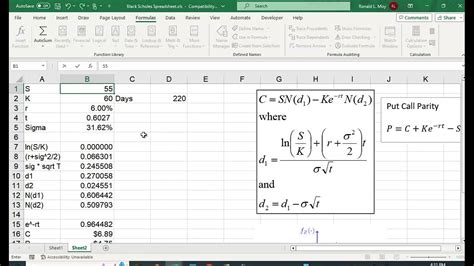 Computing Black Scholes In Excel Youtube
