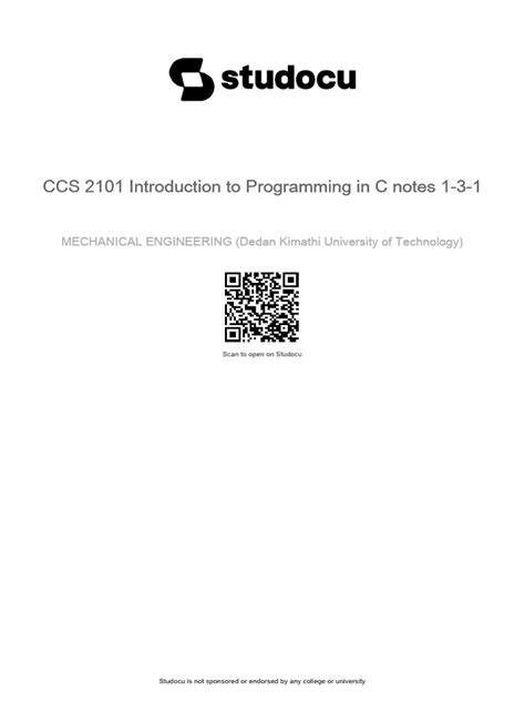 Ccs 2101 Introduction To Programming In C Notes 1 3 1 Pdf