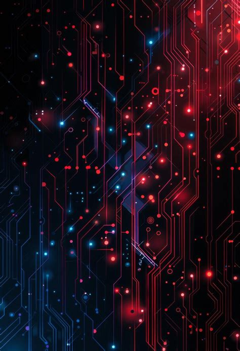 Futuristic Circuit Board Background With Glowing Red And Blue Neural Connections And Digital