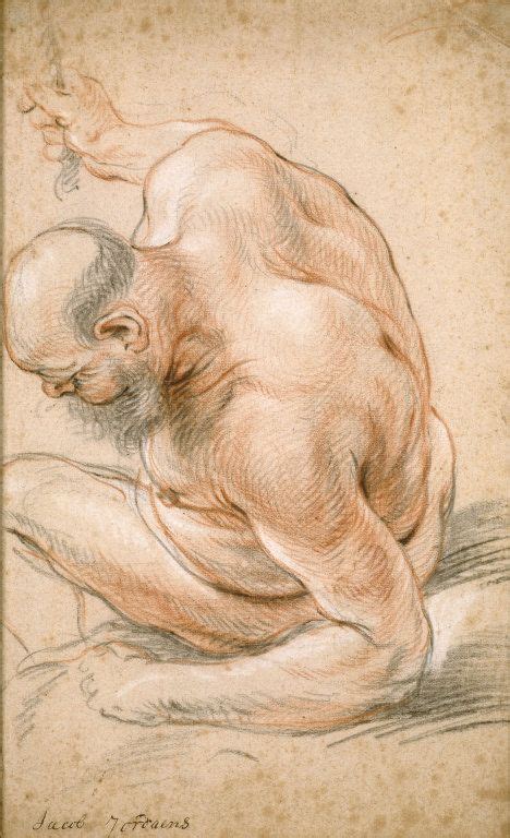 Nude Old Man Seated Leaning On His Forearm Facing Left The Art