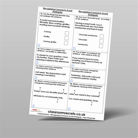 Year 5 Recognising Commas To Avoid Ambiguity Varied Fluency Resource Classroom Secrets