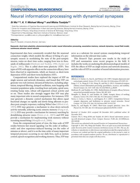 Pdf Neural Information Processing With Dynamical Synapses