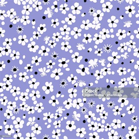 디티 플로럴 원활한 패턴 만화 스타일의 작은 꽃 질감 꽃 봉오리 는 프린트 전체에 실루엣 작은 초원 식물 평평한 여름 식물 배경 직물과 질감에 좋습니다 0명에 대한 스톡