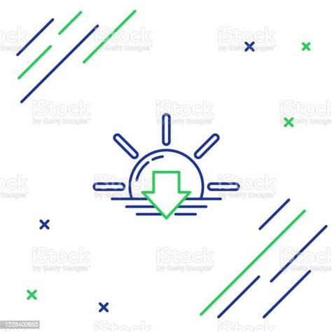 흰색 배경에 격리 된 파란색과 녹색 선 일몰 아이콘입니다 컬러풀한 아웃라인 컨셉 벡터 일러스트레이션 0명에 대한 스톡 벡터 아트 및 기타 이미지 Istock