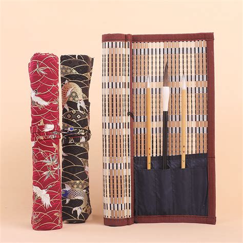 长书毛笔笔帘竹制中国风包边古风大中小号复古装毛笔笔帘卷笔袋帆布布艺文房四宝用品书法国画毛笔帘卷笔袋 虎窝淘