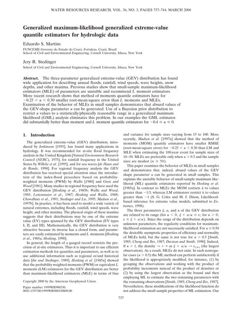 Pdf Generalized Maximum Likelihood Gev Quantile Estimators For Hydrologic Data
