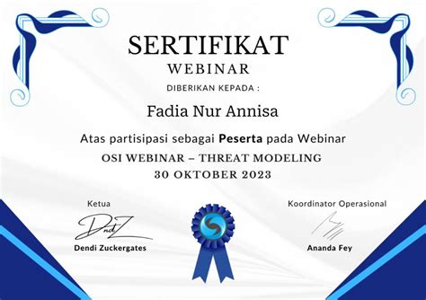 Fadia Nur Annisa On Linkedin Certificate Of Appreciation For Being A Webinar Participant Held