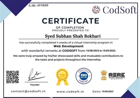Syed Subhan Shah Bokhari On Linkedin Codsoft Cip
