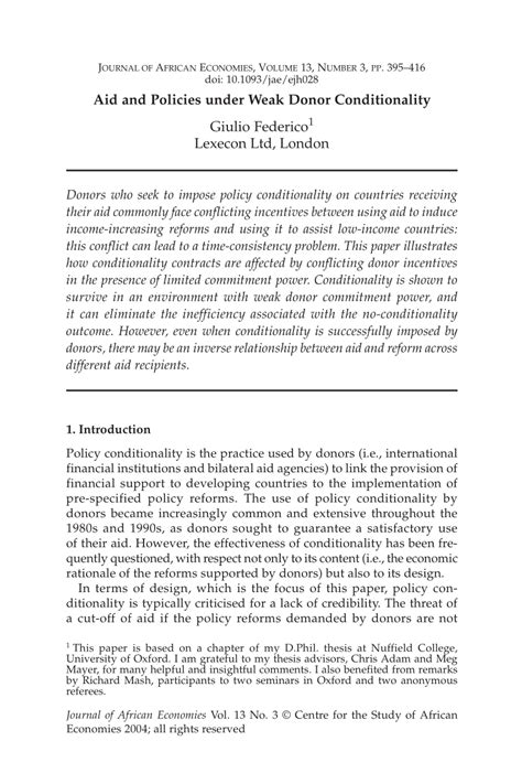 Pdf Aid And Policies Under Weak Donor Conditionality