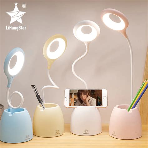 Led 데스크 램프 터치 디밍 Usb 야간 조명 디밍 독서 책상 램프 눈 보호 학습 다기능 브래킷 펜 홀더탁상 램프