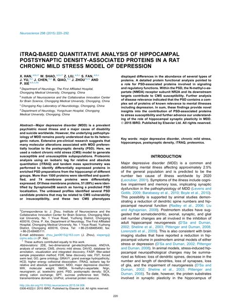 Pdf Itraq Based Quantitative Analysis Of Hippocampal Postsynaptic Density Associated Proteins
