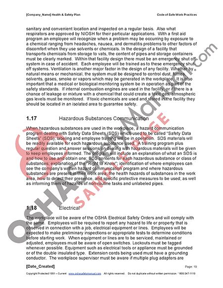 Code Of Safe Work Practices Osha Safety Manual