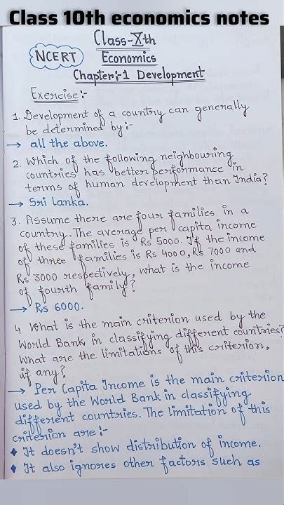 Economics Notes Class 10th Cbse Ch 1 Development Youtube