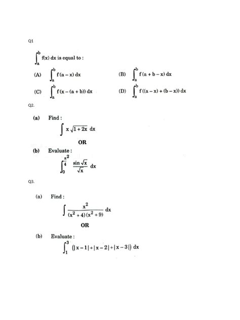 Cbse Questions Integrals Definite And Indefinite Pdf