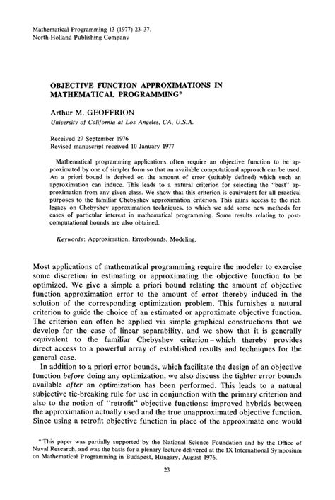 Pdf Objective Function Approximations In Mathematical Programming