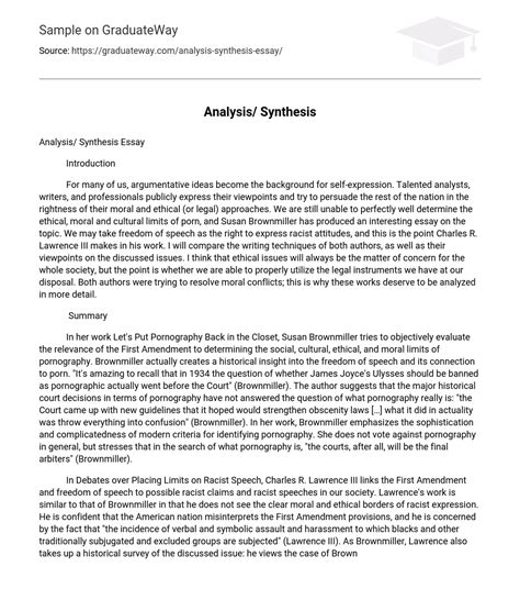 Analysis Synthesis 1279 Words Free Essay Example On Graduateway