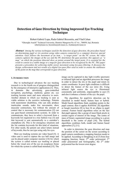 Pdf Detection Of Gaze Direction By Using Improved Eye Tracking Technique