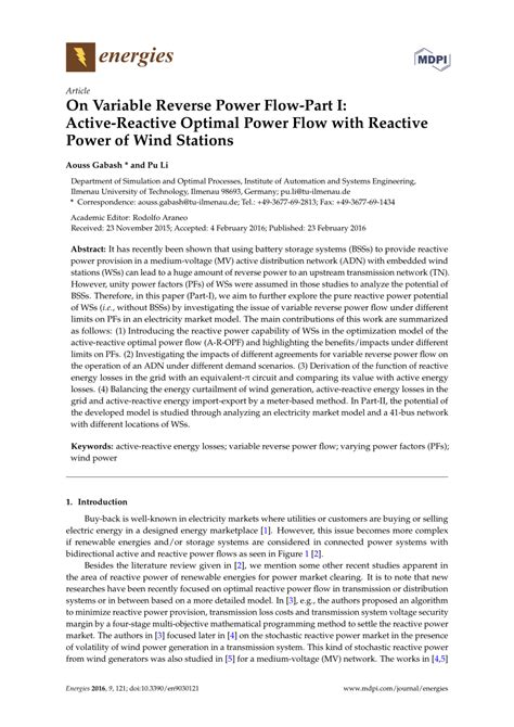 PDF On Variable Reverse Power Flow Part I Active Reactive Optimal Power Flow With Reactive
