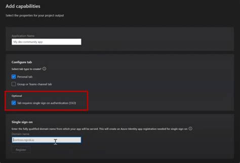 how to create single sign on authentication for tab apps with microsoft