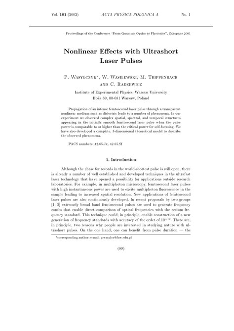 Pdf Nonlinear Effects With Ultrashort Laser Pulses