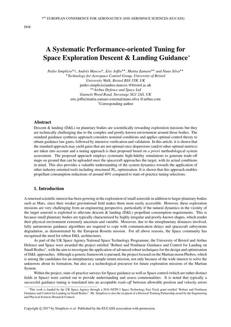 Pdf A Systematic Performance Oriented Tuning For Space Exploration Descent And Landing Guidance