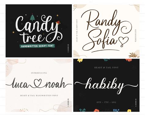 Script Font Bundle Cursive Fonts With Hearts Bundle Wedding Etsy