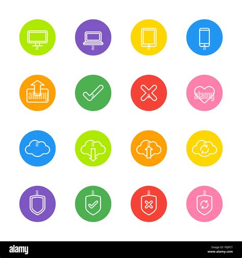 JPEG White Line Web Icon Set On Colorful Circle For Web Design UI Infographic And Mobile