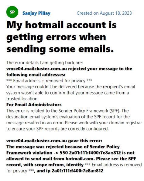 Hotmail Rejected Your Message To The Following Email Addresses Bug