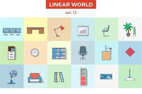 선형 평면 사무용 가구 세트 룸 인테리어 무료 벡터