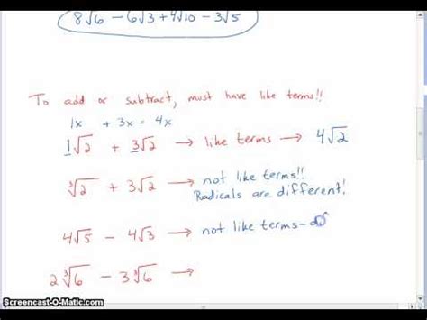 Multiplying Adding Subtracting Radicals YouTube