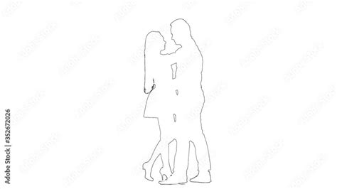 Outline Sketch Of Romantic Couple Are Dancing Silhouette White