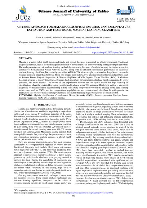 Pdf A Hybrid Approach For Malaria Classification Using Cnn Based Feature Extraction And